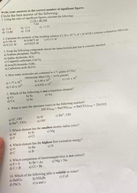 Solved Write your answers to the correct number of | Chegg.com