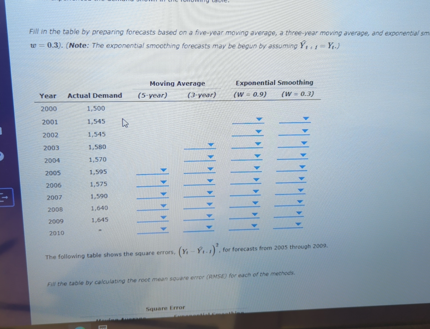 Solved Fill in the table by preparing forecasts based on a | Chegg.com