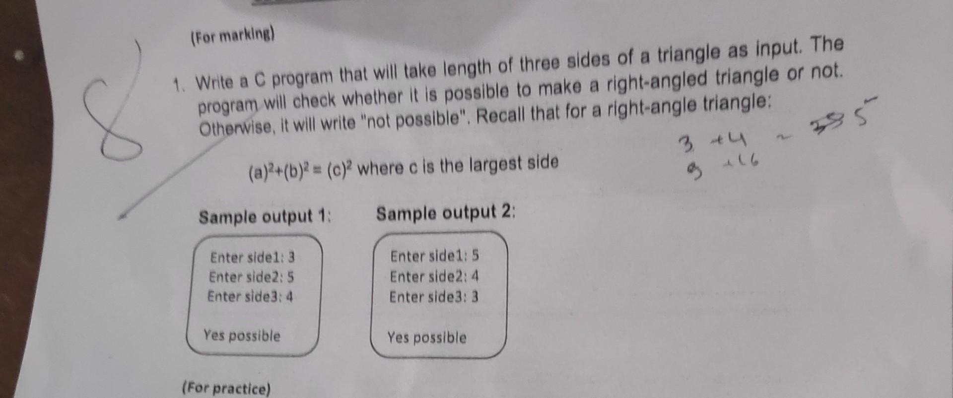 Solved (For marking) 1. Write a C program that will take | Chegg.com