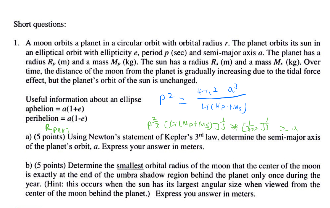 Solved Short questions:A moon orbits a planet in a circular | Chegg.com