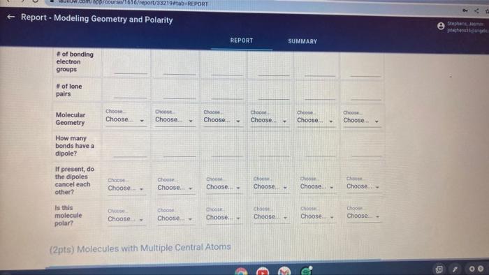 Solved + Report - Modeling Geometry and Polarity ste REPORT | Chegg.com