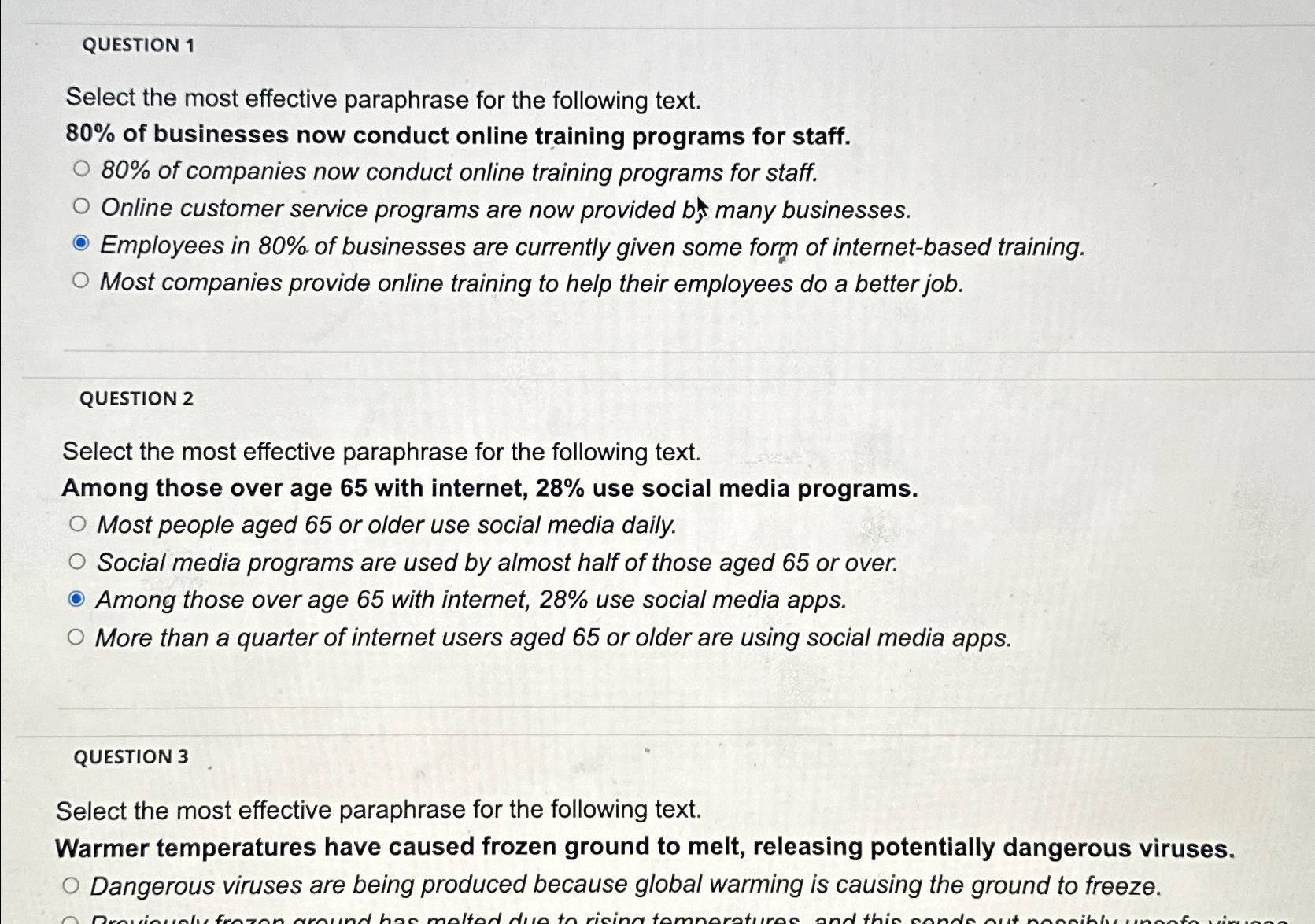 Solved QUESTION 1Select the most effective paraphrase for | Chegg.com