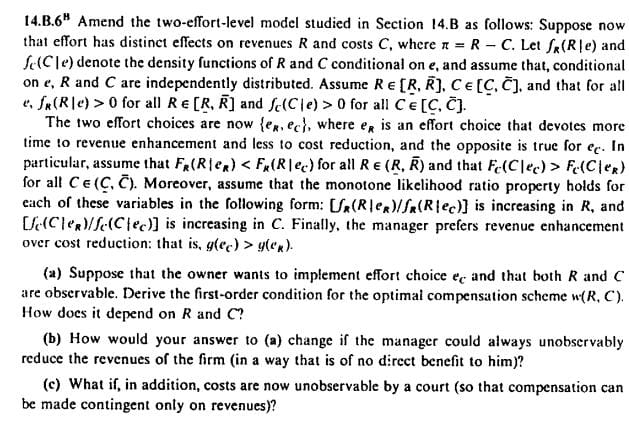 Solved 14.B. 6H ﻿Amend the two-effort-level model studied in | Chegg.com