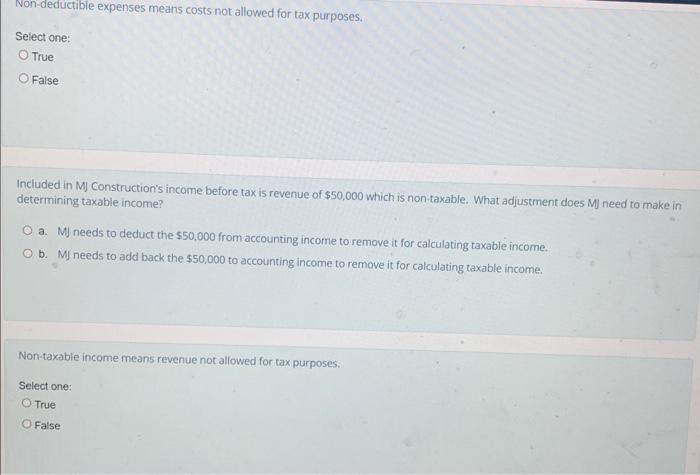 Solved Non-deductible expenses means costs not allowed for | Chegg.com