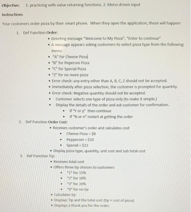 Solved Objective: 1. practicing with value returning | Chegg.com