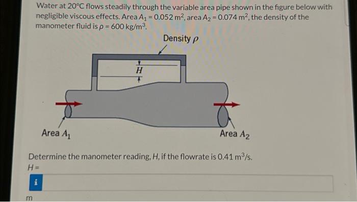 Solved Water at 20∘C flows steadily through the variable | Chegg.com