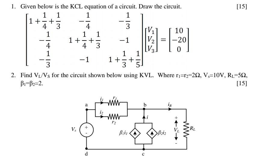 Solved 1 - 1. Given below is the KCL equation of a circuit. | Chegg.com