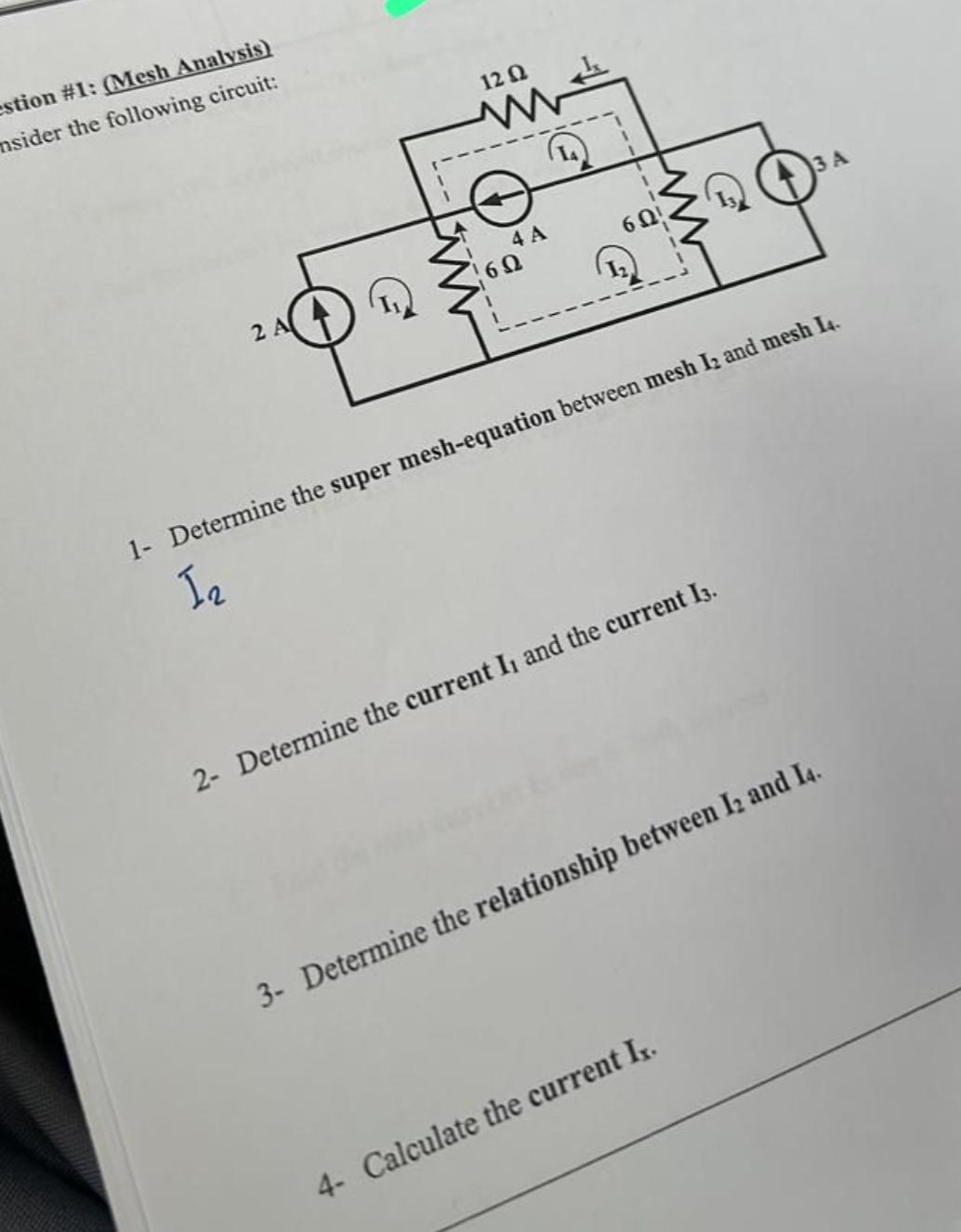 Solved mesh analysis with current sources and super mesh | Chegg.com
