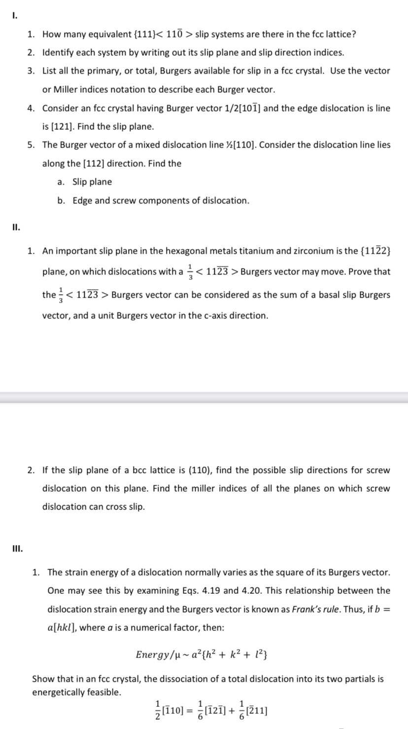 Solved I.How many equivalent {111} ﻿slip systems | Chegg.com