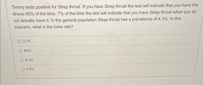 Solved Timmy tests positive for Strep throat. If you have | Chegg.com