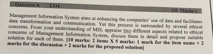 Solved Management Information System aims at enhancing the | Chegg.com