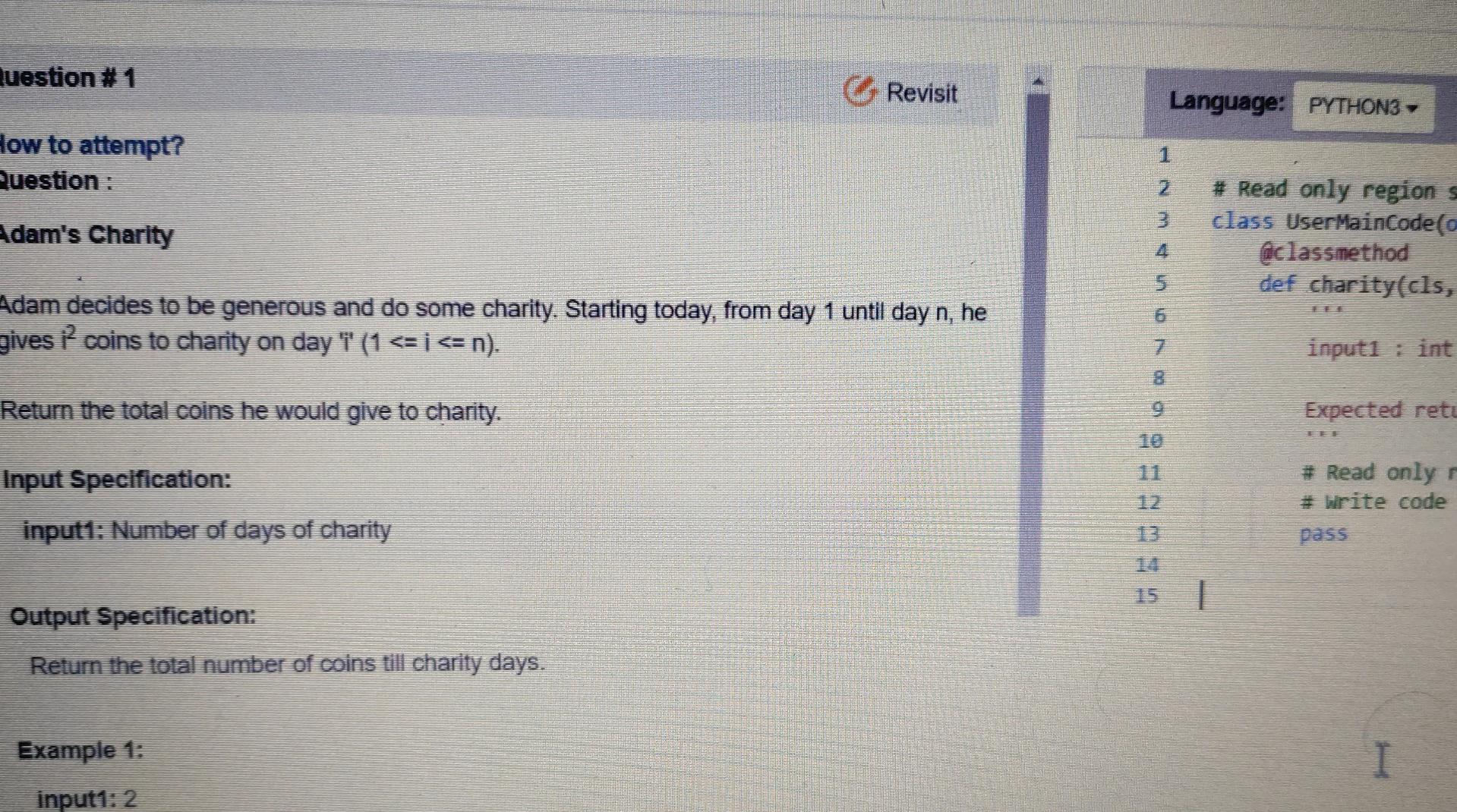 Solved uestion #1 GRevisit Language: PYTHON3 - How to | Chegg.com