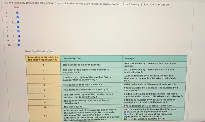 Solved Use the divisibility tests in the table below to | Chegg.com