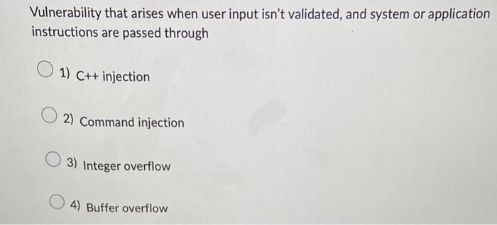 Solved Vulnerability that arises when user input isn't | Chegg.com