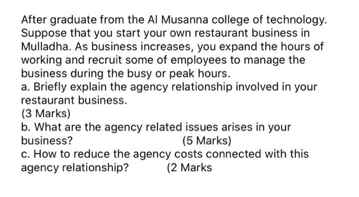 Solved After graduate from the Al Musanna college of | Chegg.com