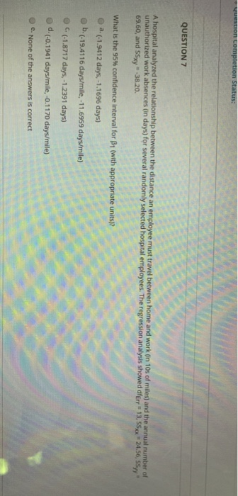 Solved question completion Status: QUESTION 7 A hospital | Chegg.com