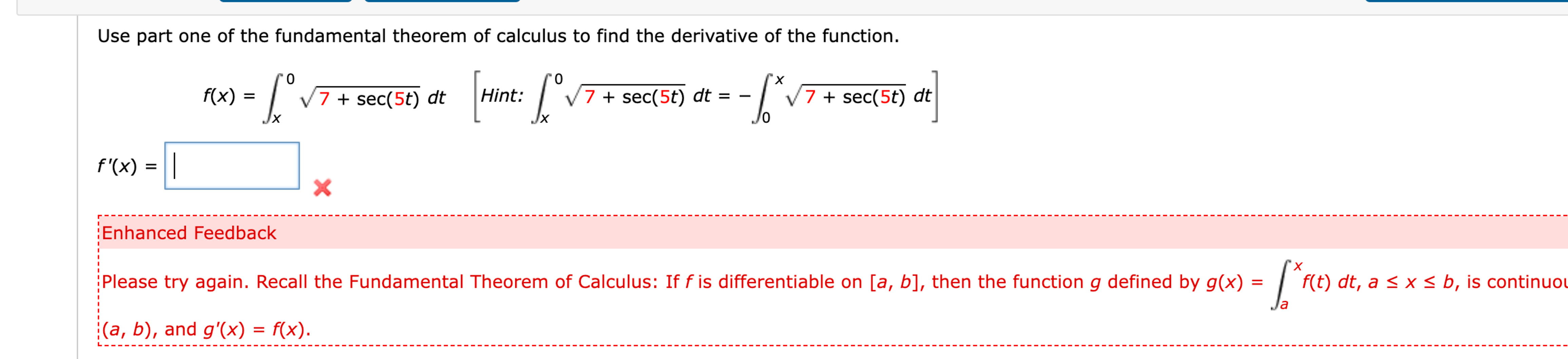 Solved Use part one of the fundamental theorem of calculus | Chegg.com