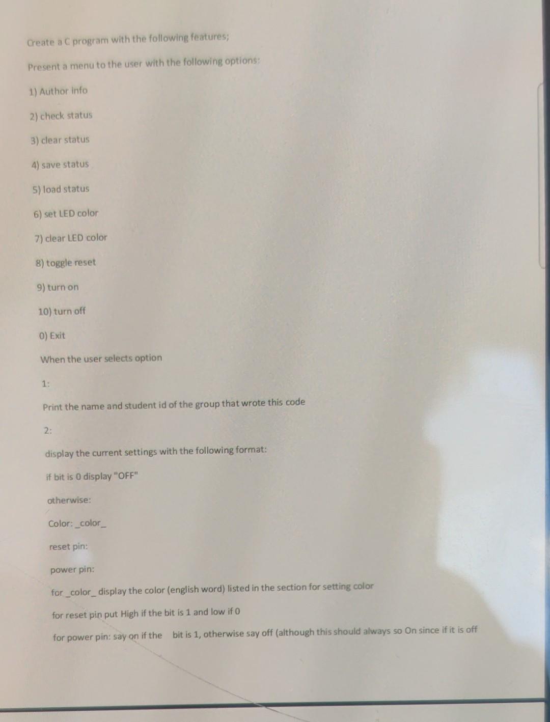 Create a C program with the following features; | Chegg.com