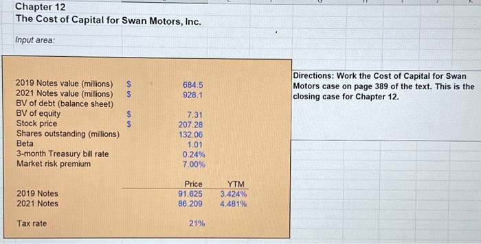 Solved Chapter 12 The Cost of Capital for Swan Motors, Inc. | Chegg.com