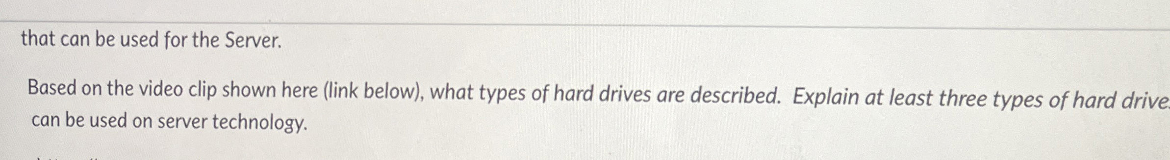 Solved that can be used for the Server.Based on the video | Chegg.com
