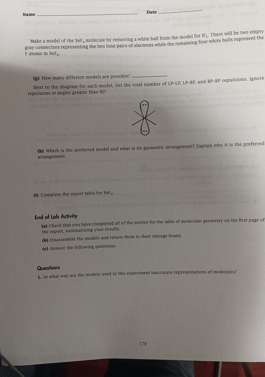 Solved The VSEPR AX0 class (the first member of the AK6 | Chegg.com