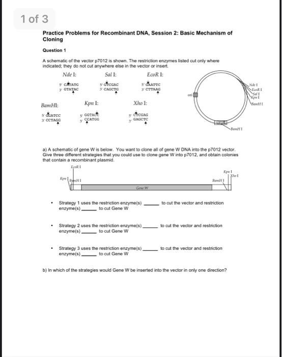 Solved 1 of 3 Practice Problems for Recombinant DNA, Session | Chegg.com