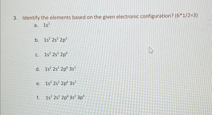 Solved 3. Identify the elements based on the given | Chegg.com