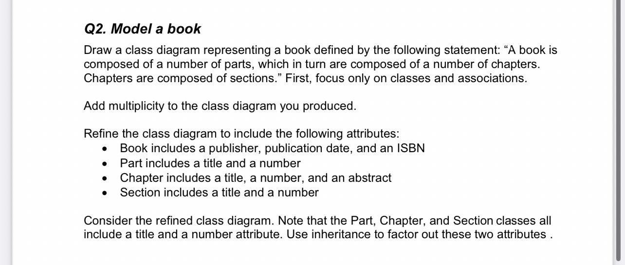 Solved Q2. ﻿Model a bookDraw a class diagram representing a | Chegg.com