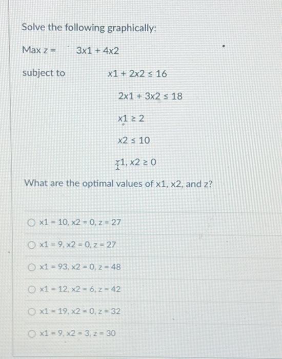 Solved Solve the following graphically: Max z = subject to | Chegg.com