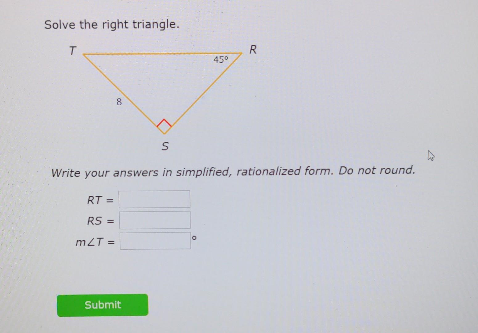 Solved Solve the right triangle. Write your answers in | Chegg.com