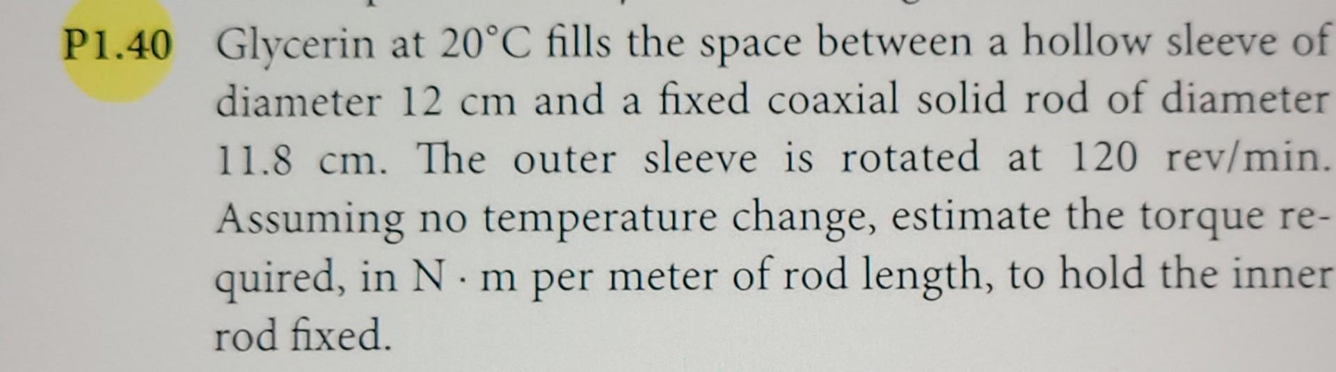 Solved a P1.40 Glycerin at 20°C fills the space between a | Chegg.com