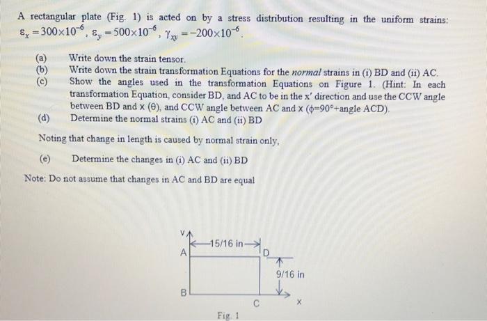 Solved A rectangular plate (Fig. 1) is acted on by a stress | Chegg.com