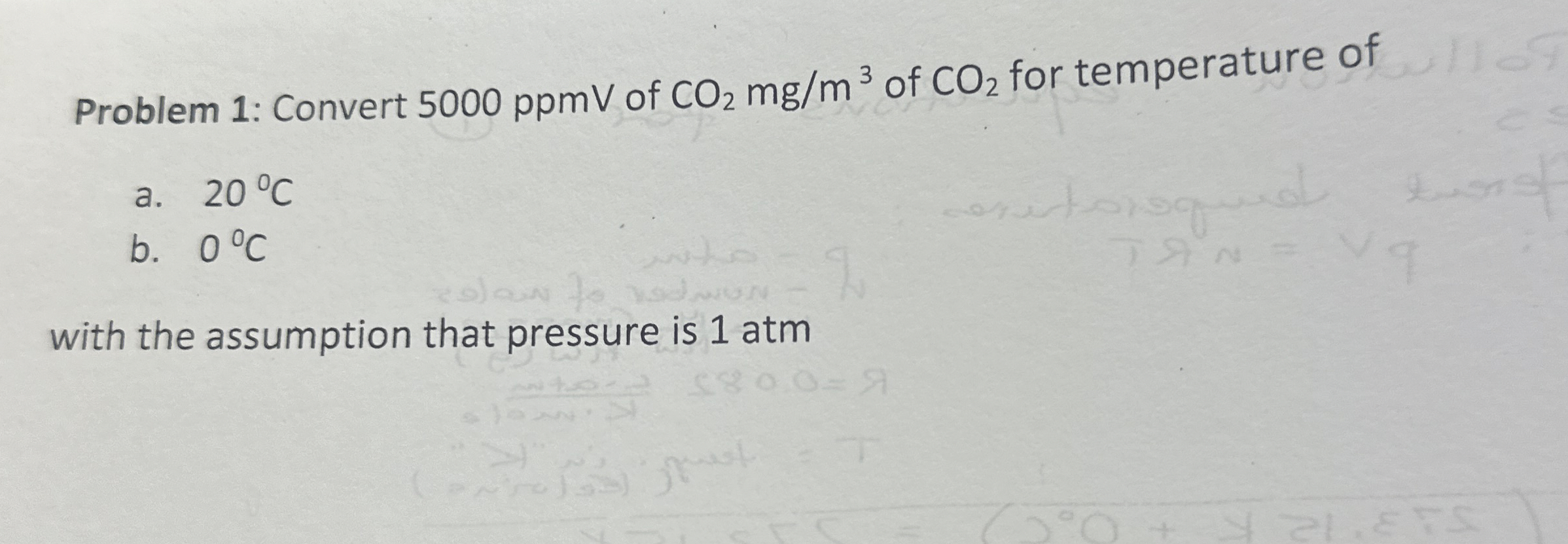 Solved Problem 1: Convert 5000 ﻿ppmV of CO2mgm3 ﻿of CO2 ﻿for | Chegg.com