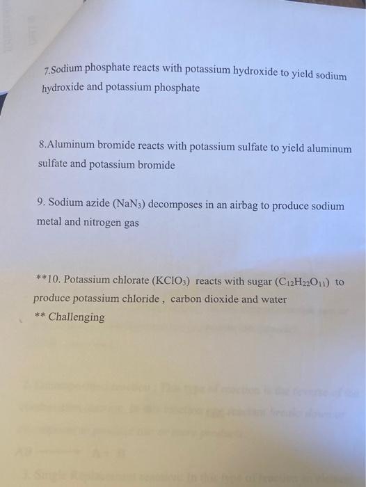 Solved 7. Sodium phosphate reacts with potassium hydroxide | Chegg.com