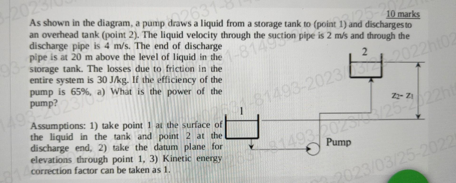 [Solved]: 10 marks As shown in the diagram, a pump draw