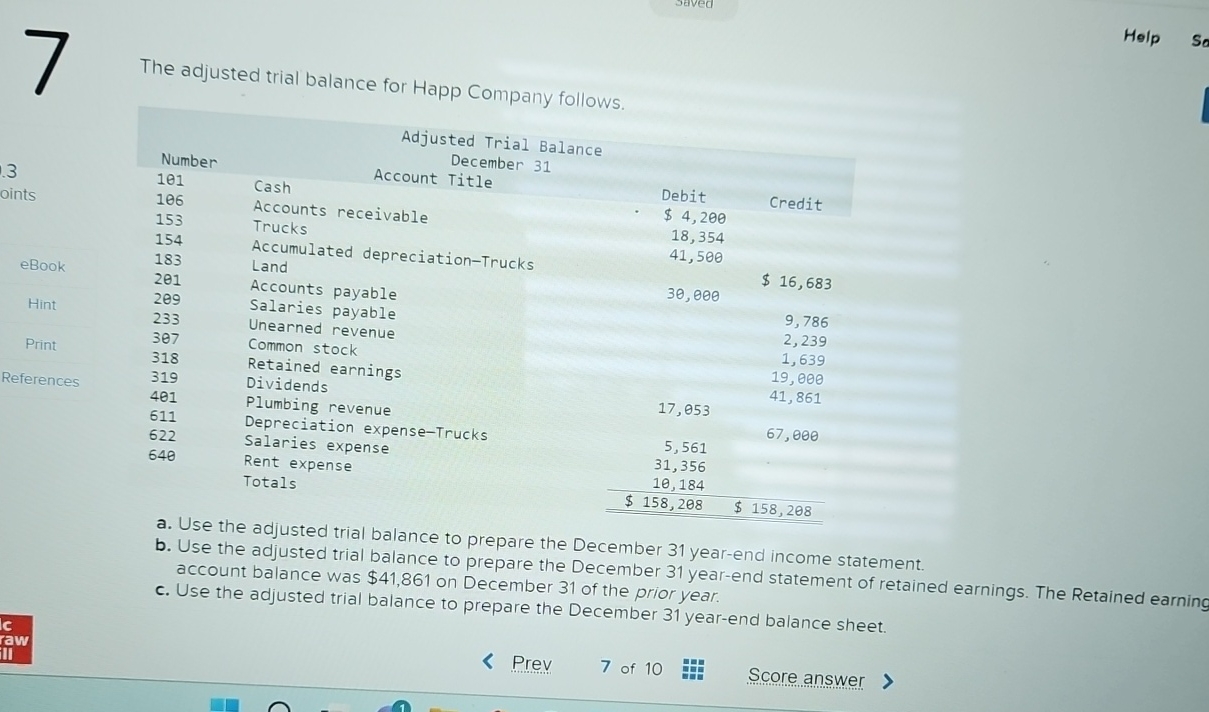 Solved The adjusted trial balance for Happ Company | Chegg.com