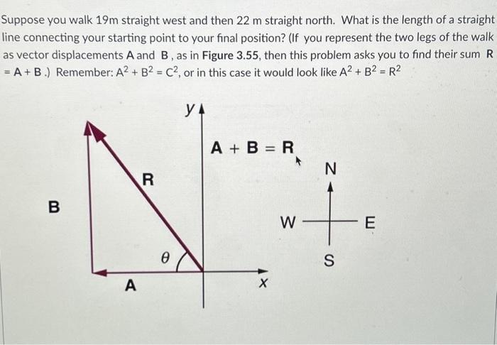 Solved Suppose you walk 19 m straight west and then 22 m | Chegg.com