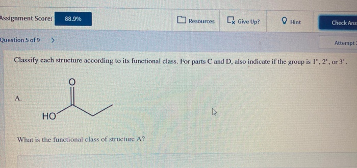 Solved Assignment Score: 88.9% Resources - Give Up Hint | Chegg.com