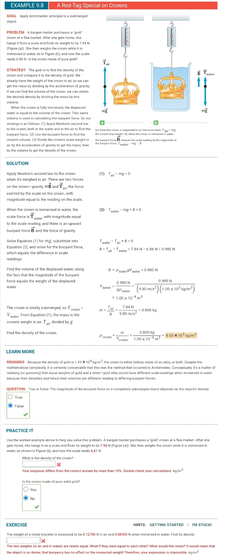 Solved EXAMPLE 9.8GOAL Apply Archimedes' principle to a | Chegg.com