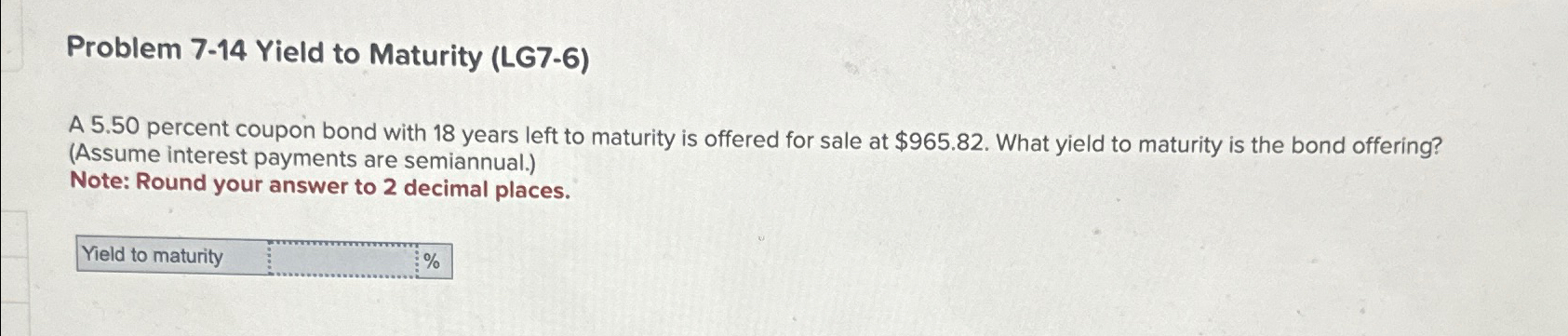 Solved Problem 7-14 ﻿Yield to Maturity (LG7-6)A 5.50 | Chegg.com