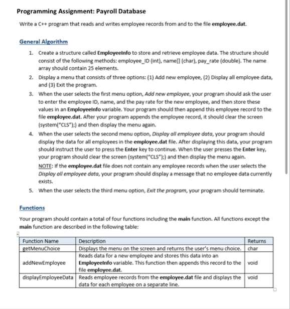 Solved Programming Assignment: Payroll DatabaseWrite a C | Chegg.com