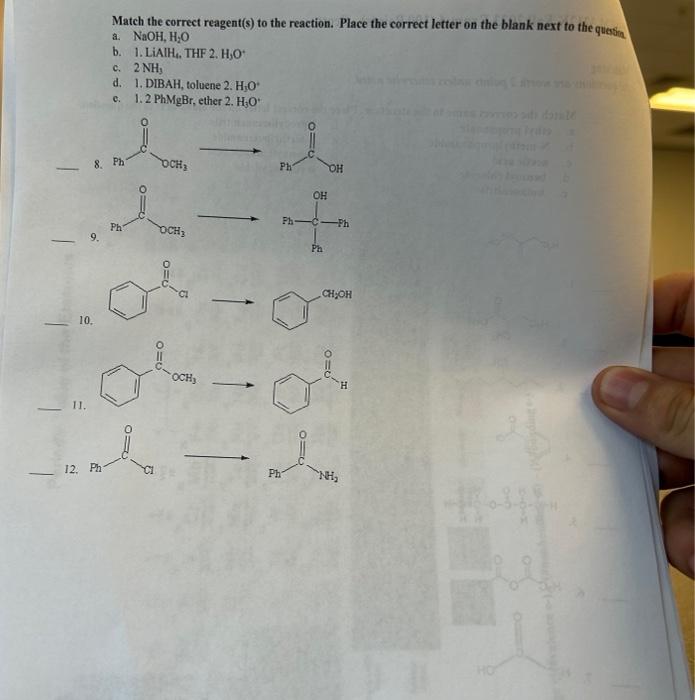 Solved Match the correct reagent(s) to the reaction. Place | Chegg.com