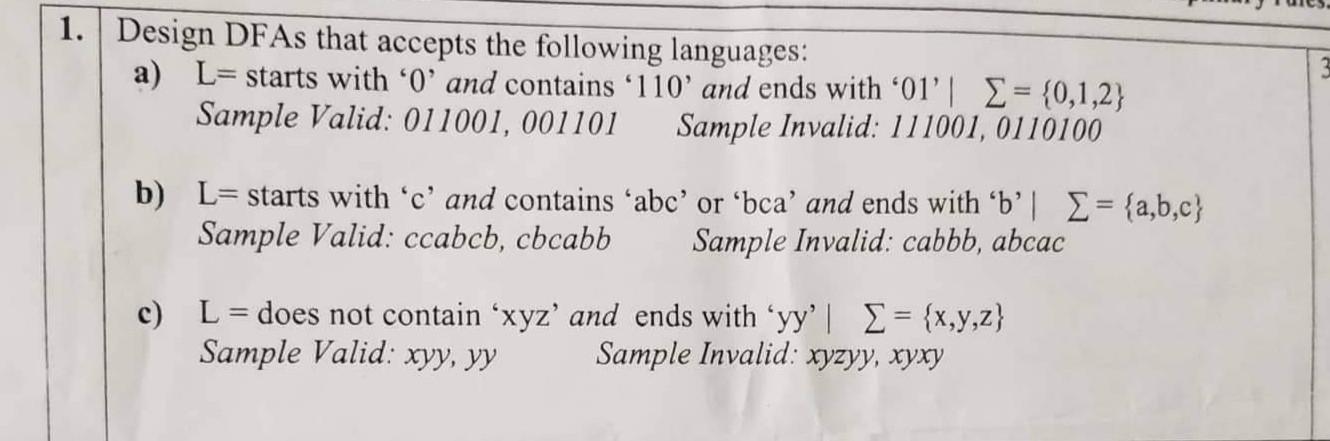 Solved Design DFAs that accepts the following languages: a) | Chegg.com