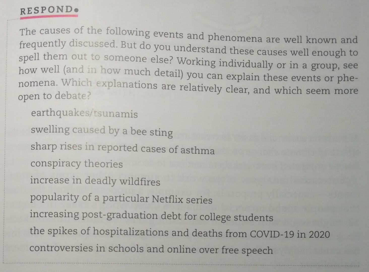 Solved The causes of the following events and phenomena are | Chegg.com