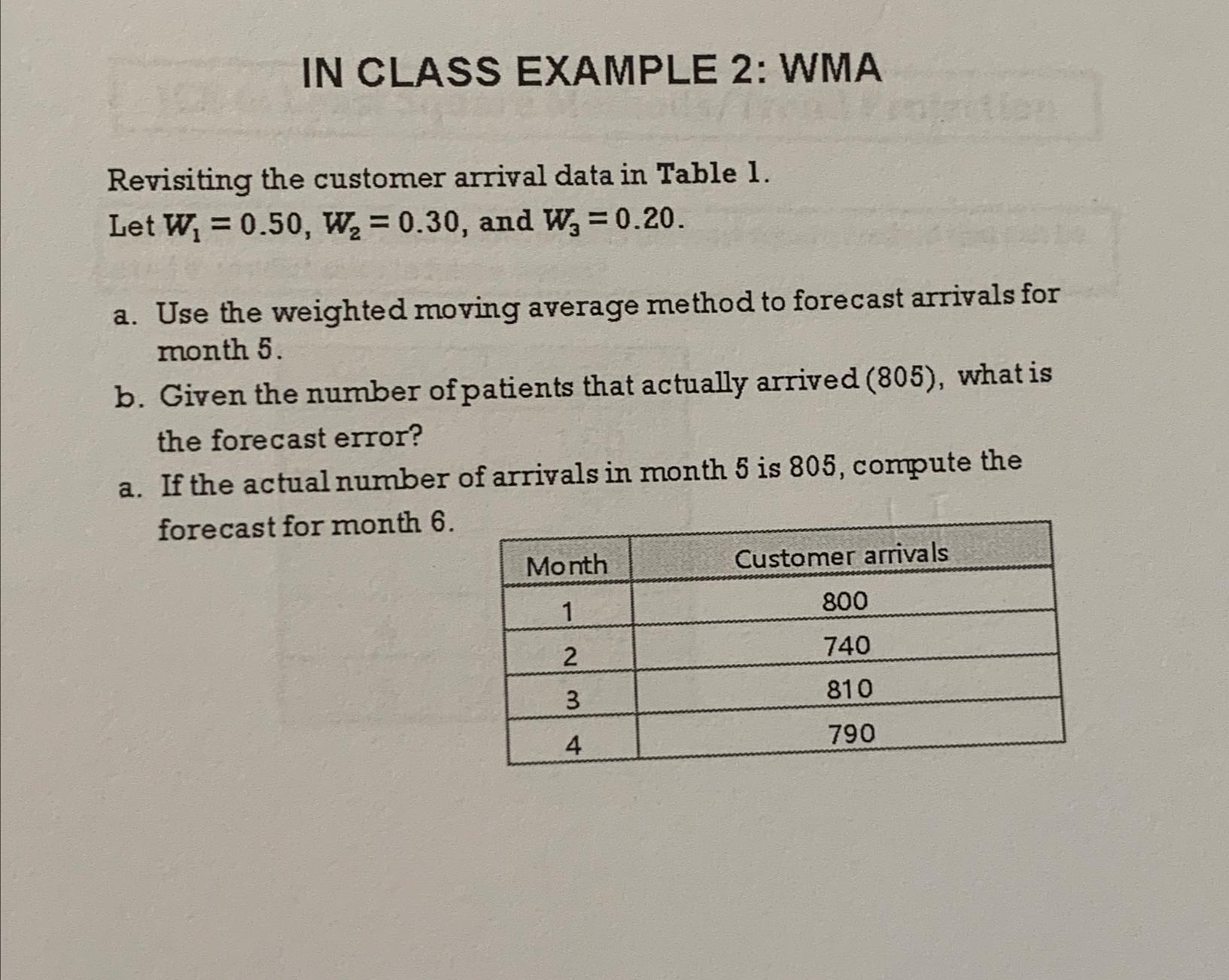 Solved IN CLASS EXAMPLE 2: WMARevisiting the customer | Chegg.com