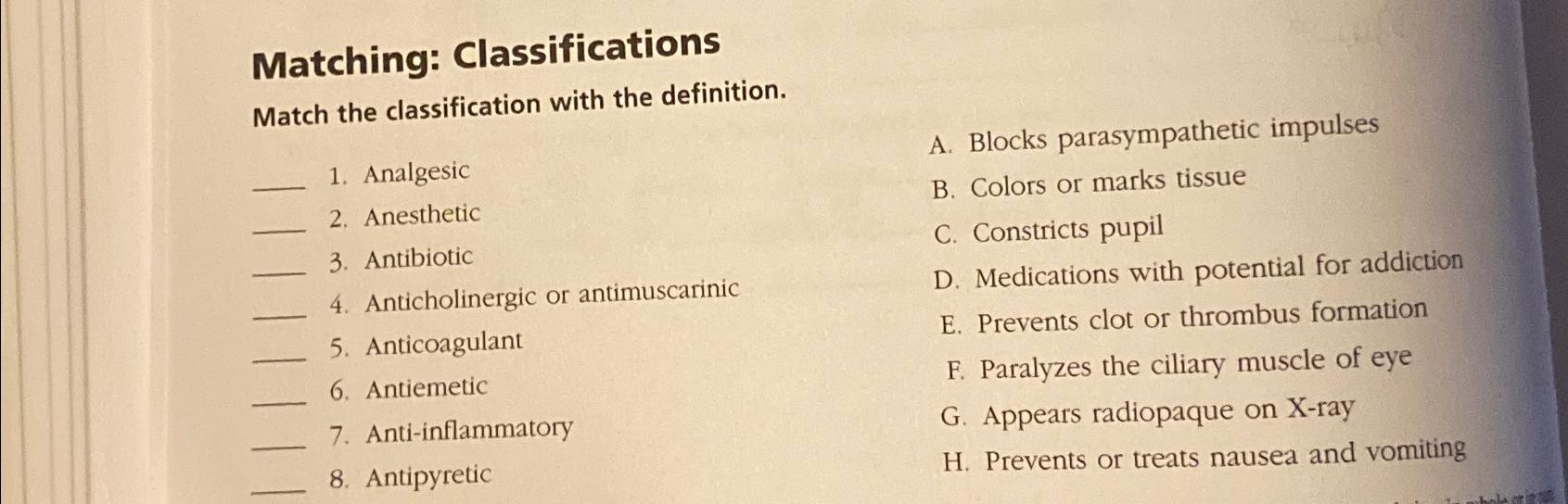 Solved Matching: ClassificationsMatch the classification | Chegg.com