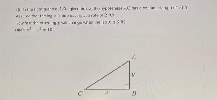 Solved [6] in the right triangle ABC given below, the | Chegg.com
