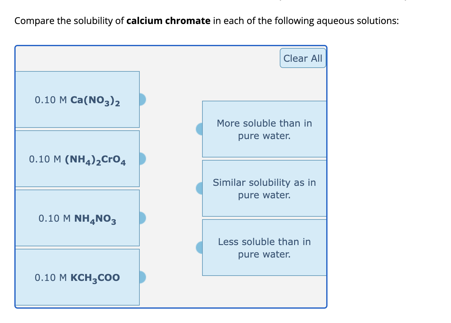 Solved Compare the solubility of calcium chromate in each of | Chegg.com