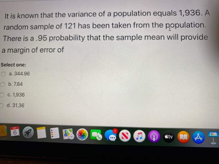 Solved It is known that the variance of a population equals | Chegg.com
