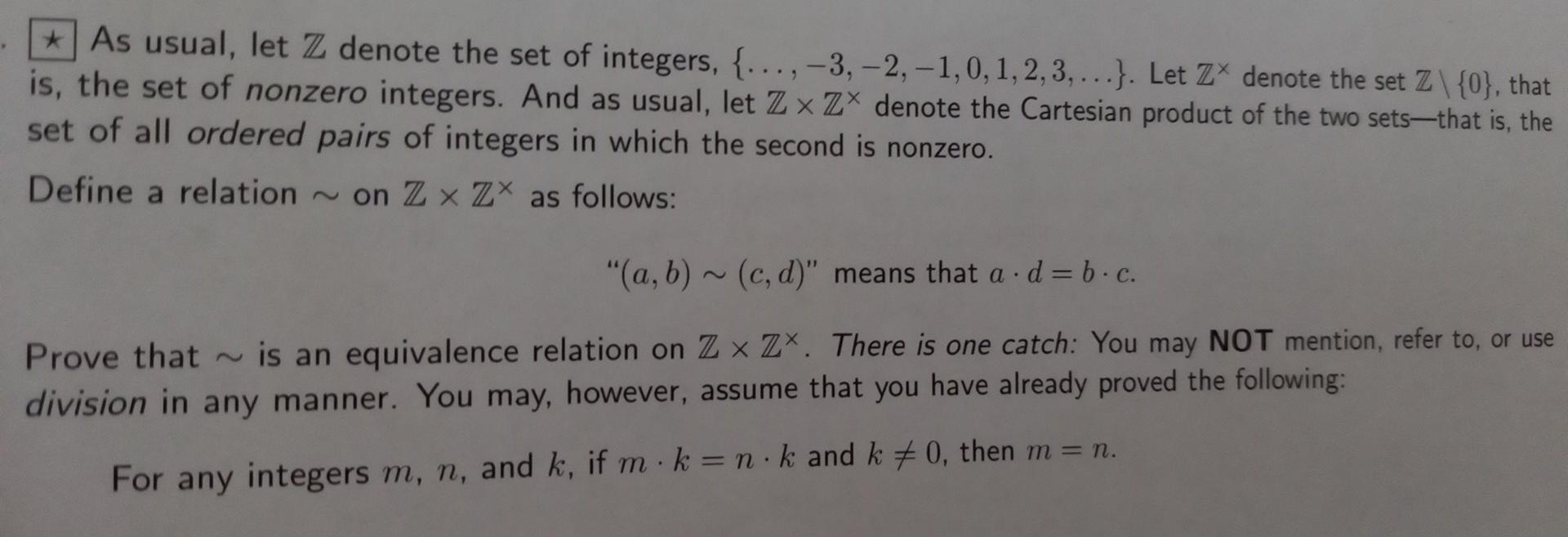 Solved 9 * As usual, let Z denote the set of integers, {..., | Chegg.com